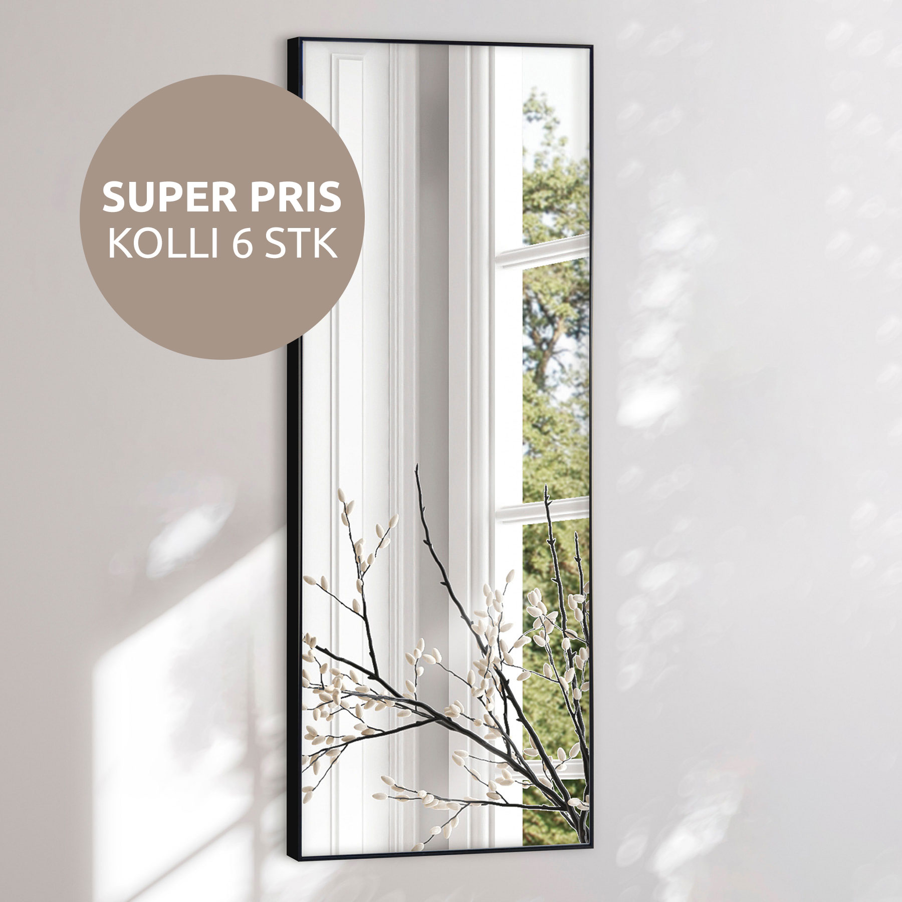 Aflangt spejl med sort ramme - Matt Black - Alle spejle - Incado